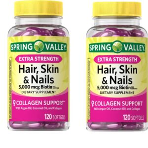 Anexa Spring Valley Extra Strength Biotin Hair, Skin & Nails Dietary Supplement, 5,000 mcg, 120 Count (Pack of 2), 240 Count (Pack of 1)