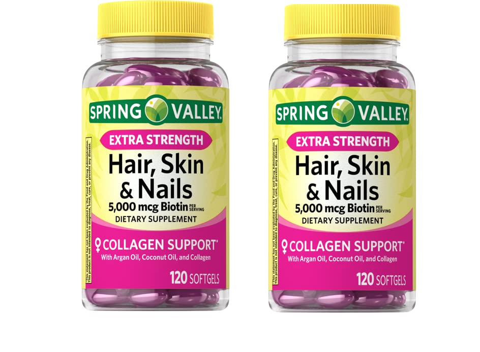 Anexa Spring Valley Extra Strength Biotin Hair, Skin & Nails Dietary Supplement, 5,000 mcg, 120 Count (Pack of 2), 240 Count (Pack of 1)