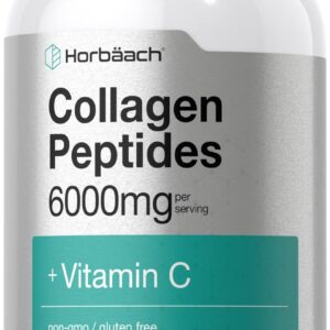 Horbäach Collagen Peptides 6000mg | 300 Caplet Pills | with Vitamin C | Hydrolyzed Collagen Supplement | Non-GMO, Gluten Free