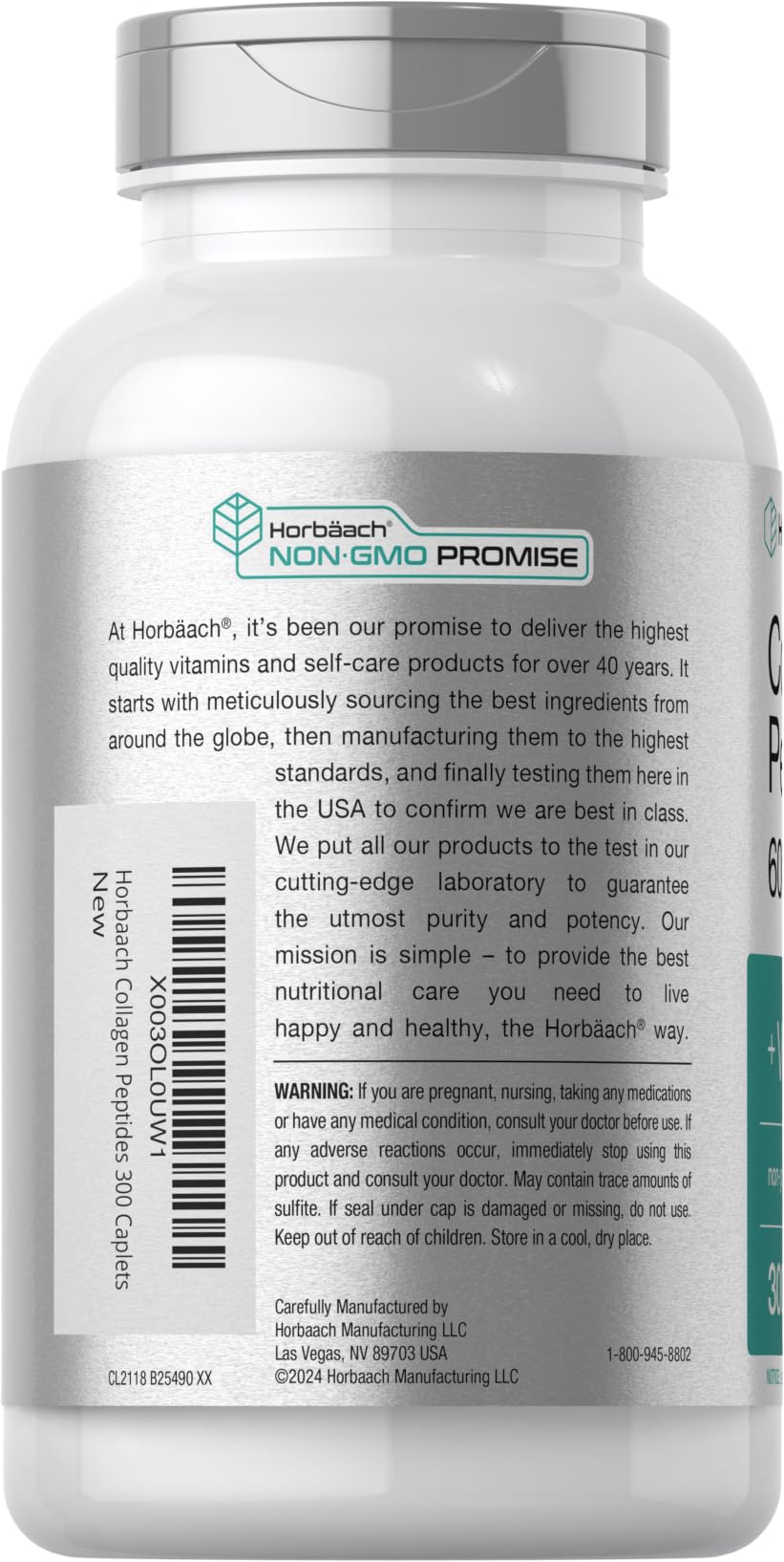 Horbäach Collagen Peptides 6000mg | 300 Caplet Pills | with Vitamin C | Hydrolyzed Collagen Supplement | Non-GMO, Gluten Free