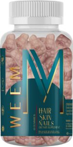 weem hair skin and nails gummies - supports healthy hair - vegan biotin vitamins for women & men supports faster hair growth, stronger nails, healthy skin, extra strength (1)