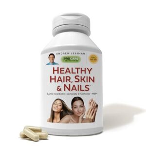 andrew lessman healthy hair, skin & nails 60 capsules – 5000 mcg high bioactivity biotin, b-complex - promotes beautiful hair, skin, strong nails - no additives hair growth vitamins biotin supplement