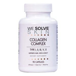 wesolveskin pure hydrolyzed collagen peptides | premium multi collagen capsules or pills for men & women | contains type i, ii, iii, v, x | healthy hair, skin, nails, bones | gluten-free (90 capsules)