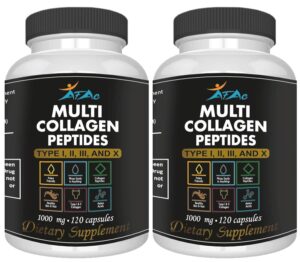 vitamisan 2-pack multi collagen plus pills (type i, ii, iii, x) for anti-aging, hair, skin, nails and joint support, 80 day supply 240 capsules