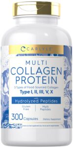 carlyle multi collagen protein capsules 2000mg | 300 count | type i, ii, iii, v, x | collagen peptide pills | keto & paleo friendly, gluten free supplement