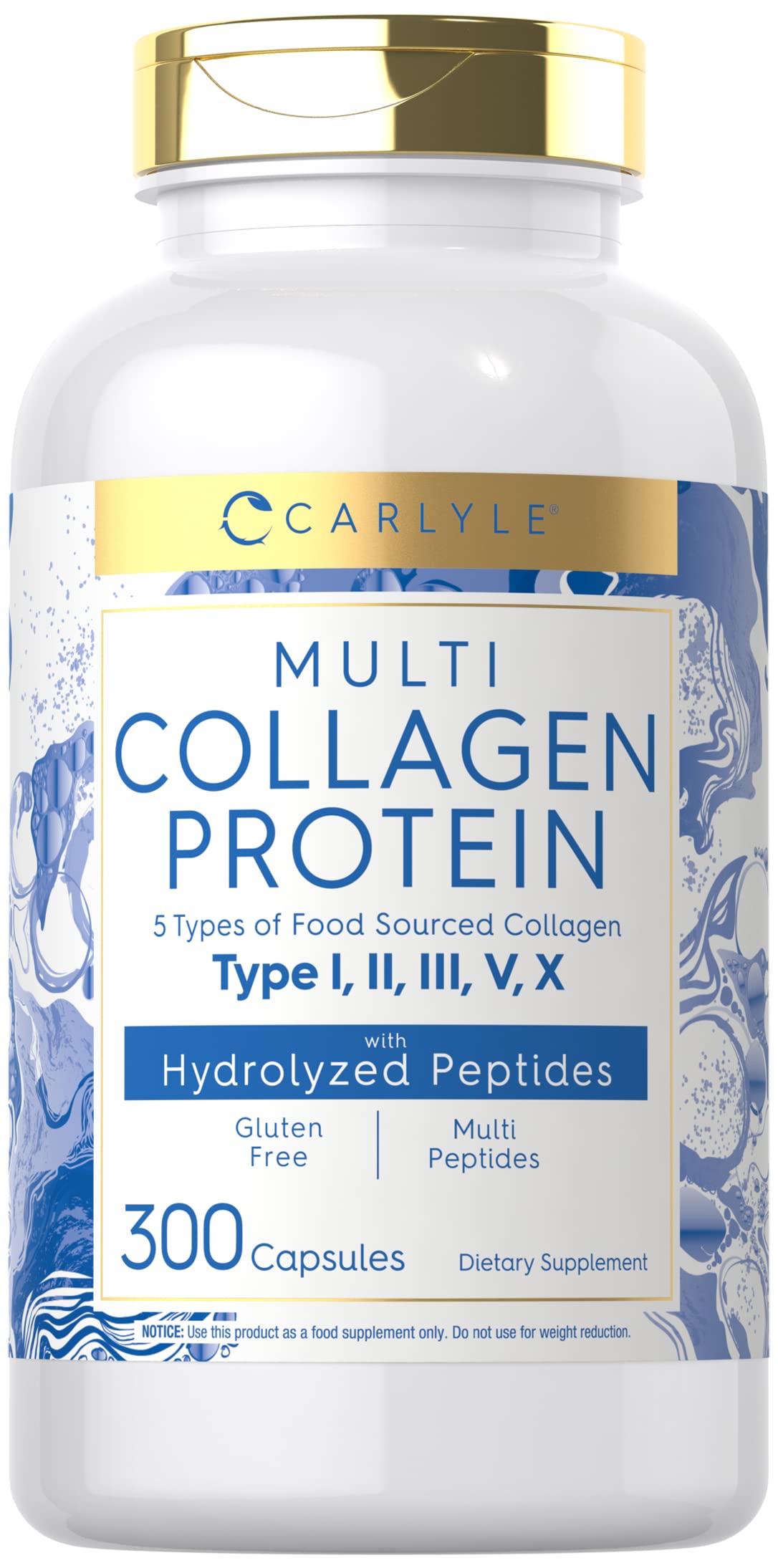 Carlyle Multi Collagen Protein Capsules 2000mg | 300 Count | Type I, II, III, V, X | Collagen Peptide Pills | Keto & Paleo Friendly, Gluten Free Supplement