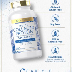 Carlyle Multi Collagen Protein Capsules 2000mg | 300 Count | Type I, II, III, V, X | Collagen Peptide Pills | Keto & Paleo Friendly, Gluten Free Supplement