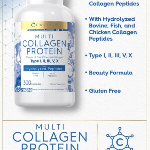 Carlyle Multi Collagen Protein Capsules 2000mg | 300 Count | Type I, II, III, V, X | Collagen Peptide Pills | Keto & Paleo Friendly, Gluten Free Supplement