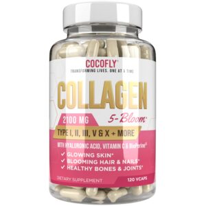 premium collagen pills for women - 120 capsules, 2100 mg colageno hidrolizado, grass fed collagen supplements (type i, ii, iii, v, x) + hyaluronic acid, vitamin c, bioperine, anti-aging, skin, hair