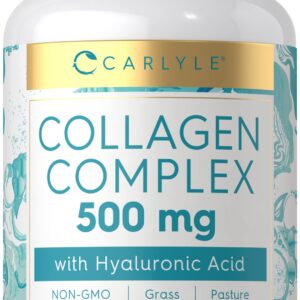 Carlyle Collagen Pills with Hyaluronic Acid 500mg | 90 Capsules | Hydrolyzed Collagen Supplement | Non-GMO, Gluten Free