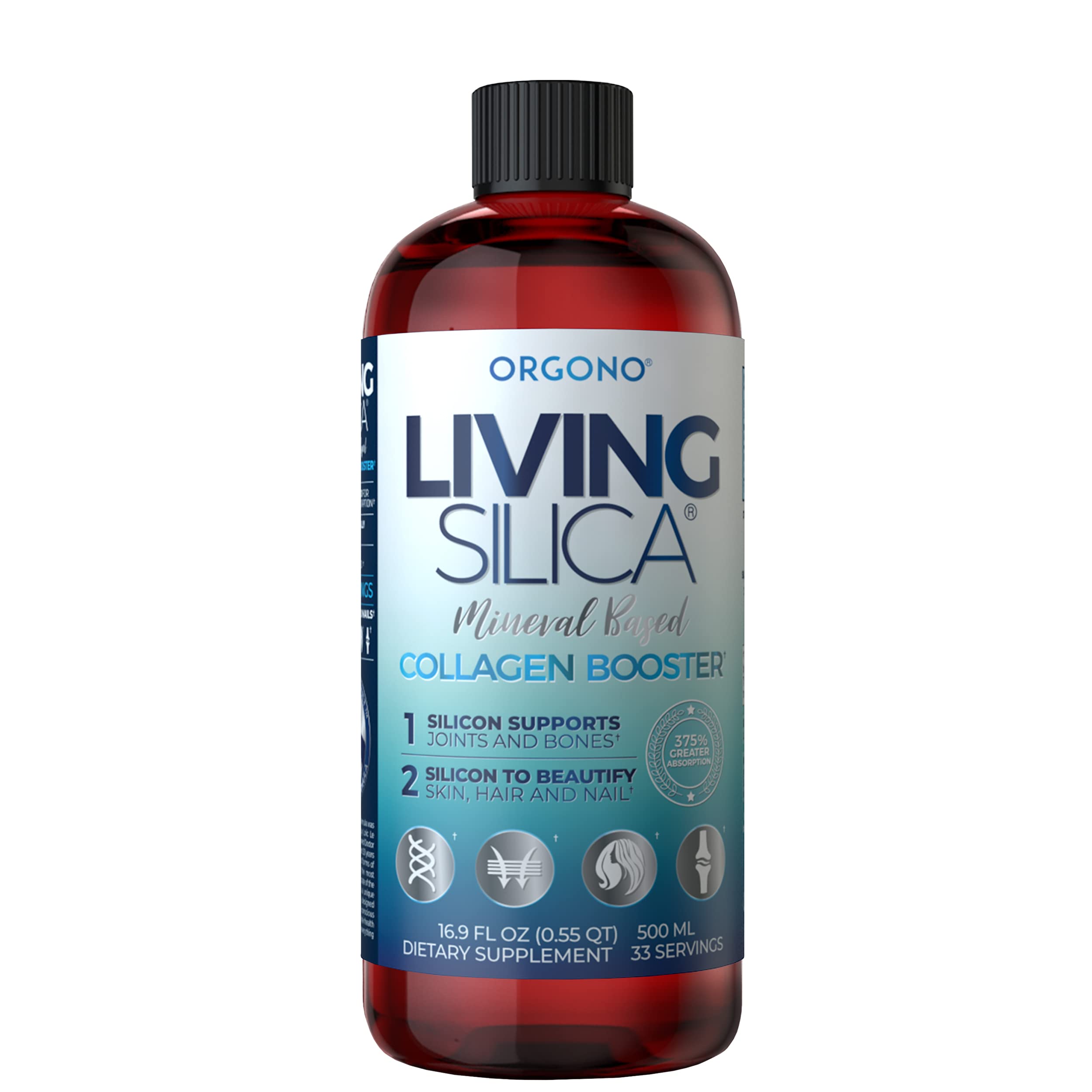 Living Silica Collagen Booster Liquid | Vegan Collagen Boosting Drink | Supports Healthy Collagen and Elastin Production for Joint & Bone Support, Glowing Skin, Strong Hair & Nails. 16.9 oz