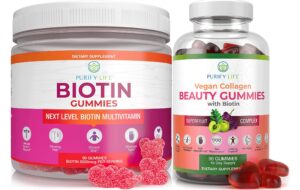 biotin & vegan collagen bundle, gummies for hair growth, healthier skin & nails (bulk 90 gummies), collagen booster superfruit complex with resveratrol, vitamin a, e, c - replace capsules, pills