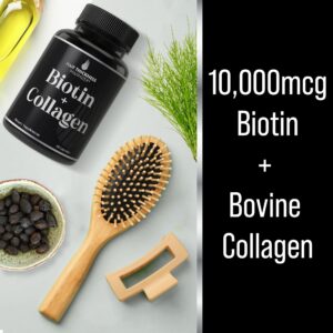 Biotin and Collagen Supplements - 10000mcg Biotin + Bovine Collagen Advanced 2-in-1 Hair Growth + Thickening Vitamins Complex. Capsules Supplement for Women, Men with Thinning Hair and Hair Loss