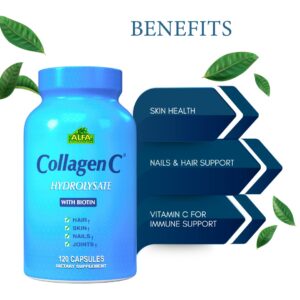 Premium Collagen Hydrolysate By Alfa Vitamins - Anti-Aging Nutritional Supplement Rich In Vitamin C - Skin, Nails & Hair Rejuvenation - Supports Bone & Muscle Health - Made In USA - 120 Capsules