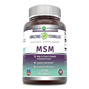 amazing formulas msm (methylsulfonylmethane) supplement | 1000 mg per serving | 400 tablets per serving | non-gmo | gluten-free | made in usa