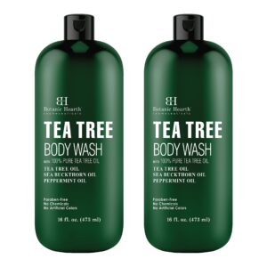 botanic hearth tea tree body wash, helps nail, athletes foot, ringworms, jock itch, acne, eczema & body odor, soothes itching & promotes healthy skin and feet, naturally scented,16 fl oz 2 pack