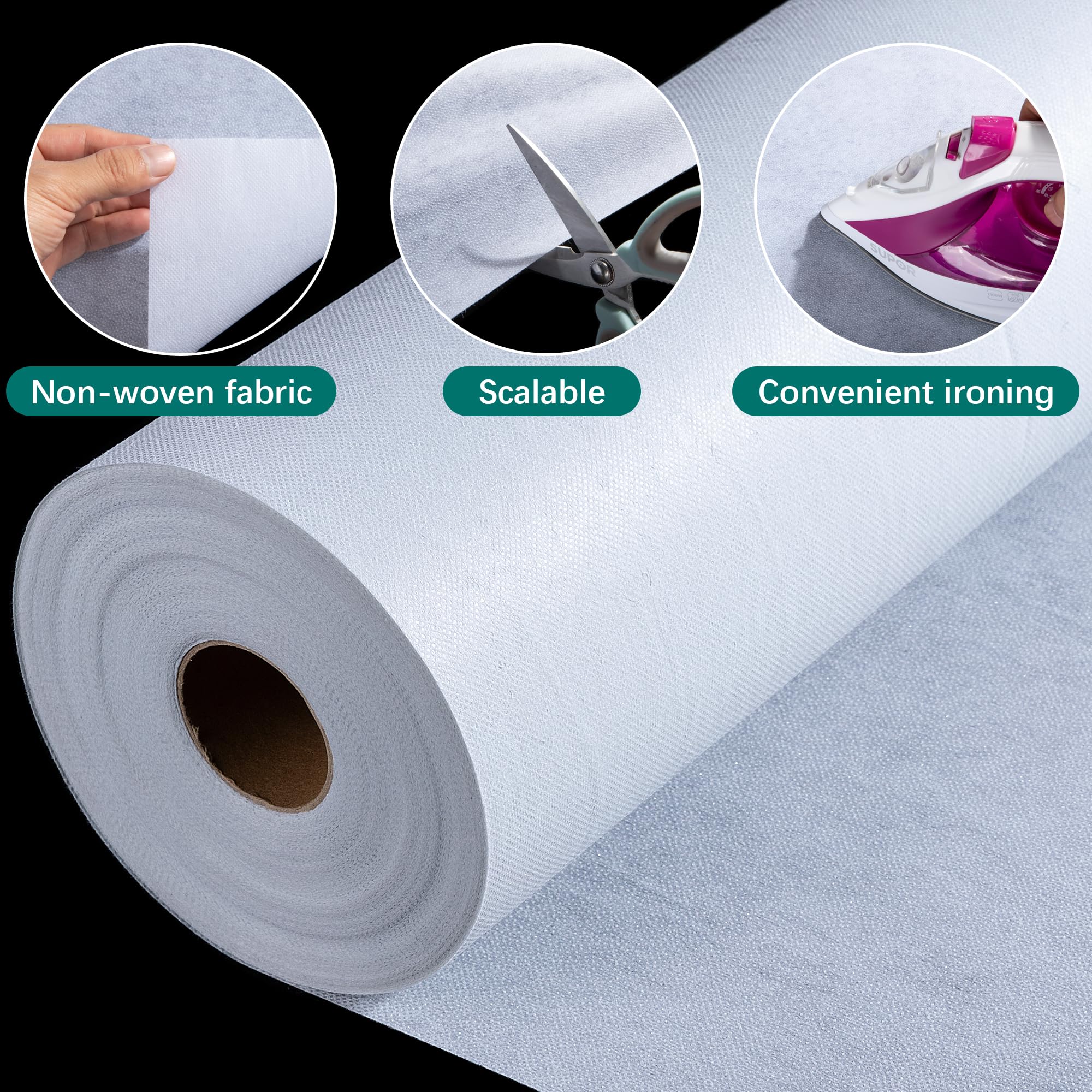 15.7 Inch x 32.8 Yard Iron-On Fusible Interfacing for Sewing- Non-Woven Lightweight Apparel Interfacing- Fusible Fleece Interfacing for Crafts, Bags, Home Decoration