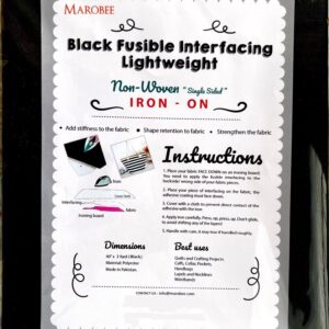 MAROBEE Black Lightweight Fusible Interfacing Iron On for Sewing Projects, (40 Inch x 3 Yard) Non-Woven