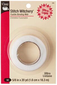 dritz stitch witchery, ultra light weight fusible bonding web, 5/8-inch x 20-yards, white