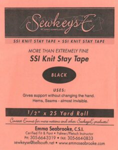 field's fabrics black - 1/2" fusible ss1 knit stay tape - more than extremely fine 0.5" x 25 yards sewkeyse knit swim suit interfacing sold by the 25 yard roll (ssi.5-bl) m494.19