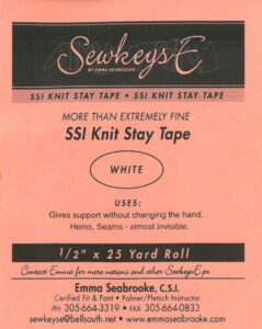 white - 1/2" fusible ss1 knit stay tape - more than extremely fine 0.5" x 25 yards sewkeyse knit swim suit interfacing sold by the 25 yard roll (ssi.5-wh) m494.17