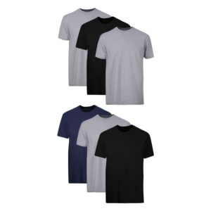 hanes mens cotton, moisture-wicking crew tee undershirts, multi-packs, black/grey/blue assorted - 6 pack, medium us