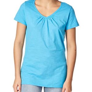 Hanes Women's Shirts, Slub Cotton Shirred V-Neck Tee, Cotton T-Shirts for Women, Women’s Tee Shirts