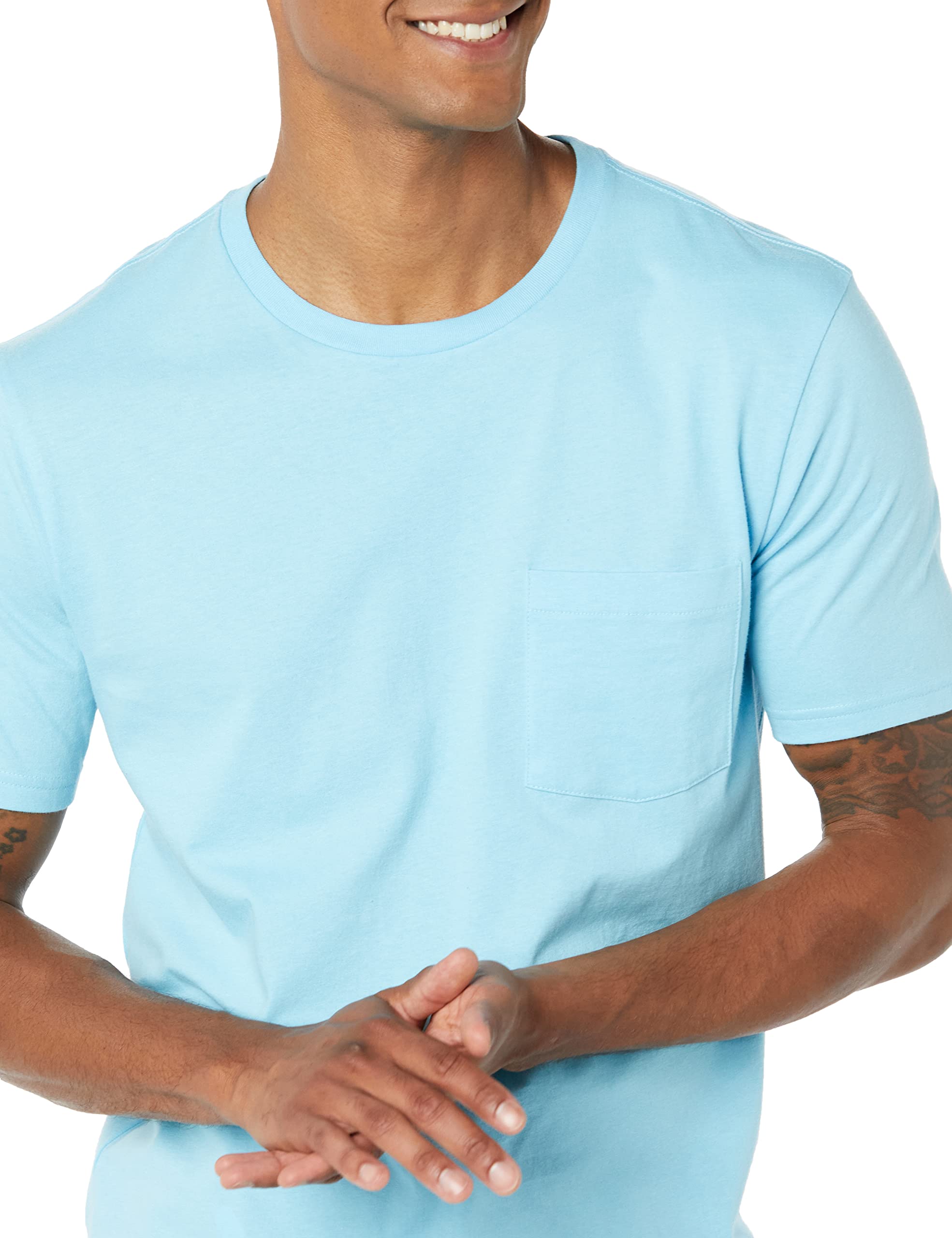 Amazon Essentials Men's Slim-Fit Short-Sleeve Crewneck Pocket T-Shirt, Pack of 2, Light Blue, X-Large