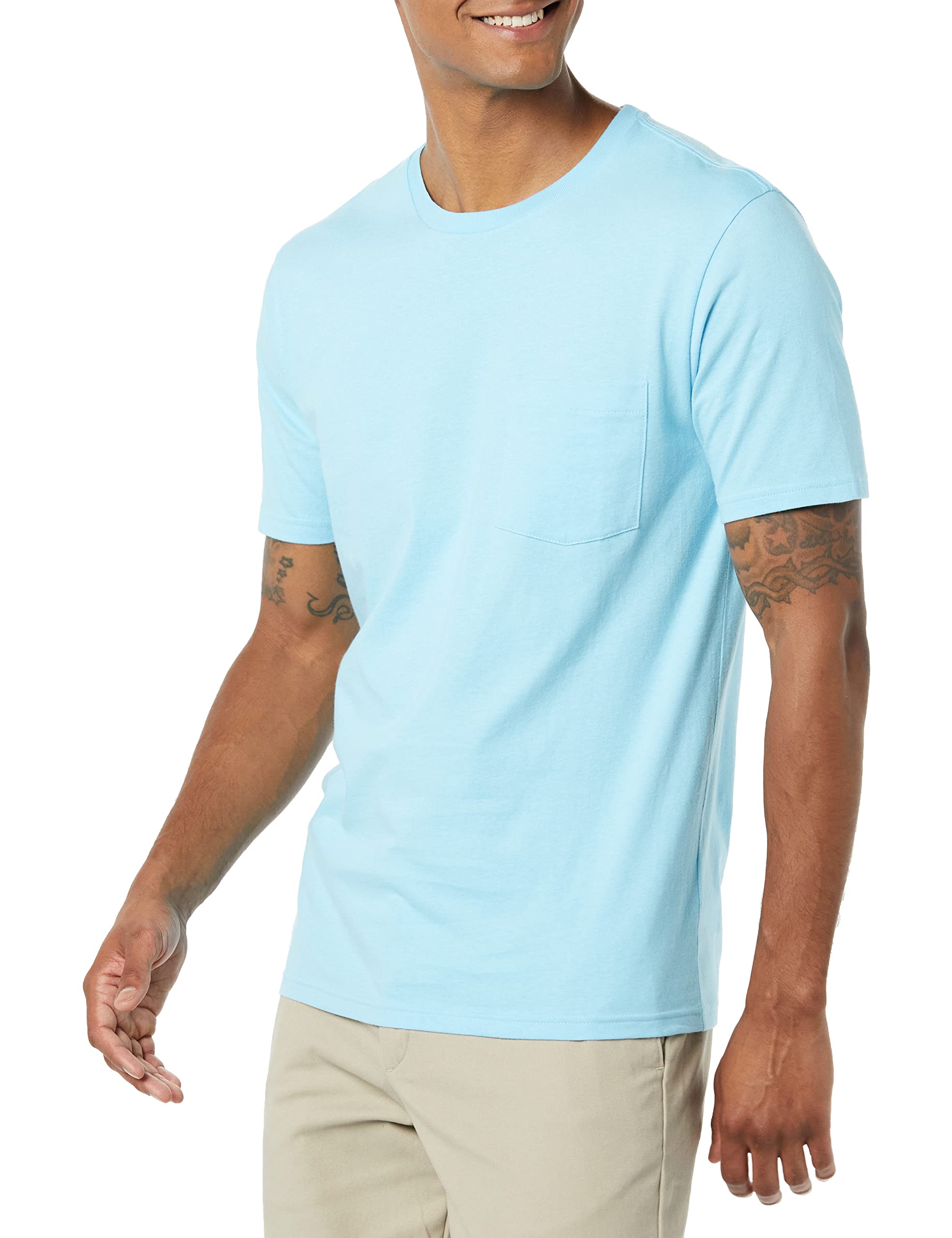 Amazon Essentials Men's Slim-Fit Short-Sleeve Crewneck Pocket T-Shirt, Pack of 2, Light Blue, X-Large