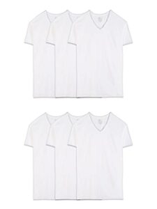 fruit of the loom mens eversoft cotton stay tucked v-neck t-shirt base layer top, regular - white 6 pack, 3x-large us