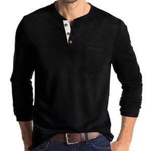 lexiart mens fashion henley shirts long sleeve button cotton t-shirt with pocket