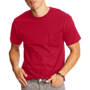 hanes men's short sleeve beefy-t with pocket, deep red, x-large