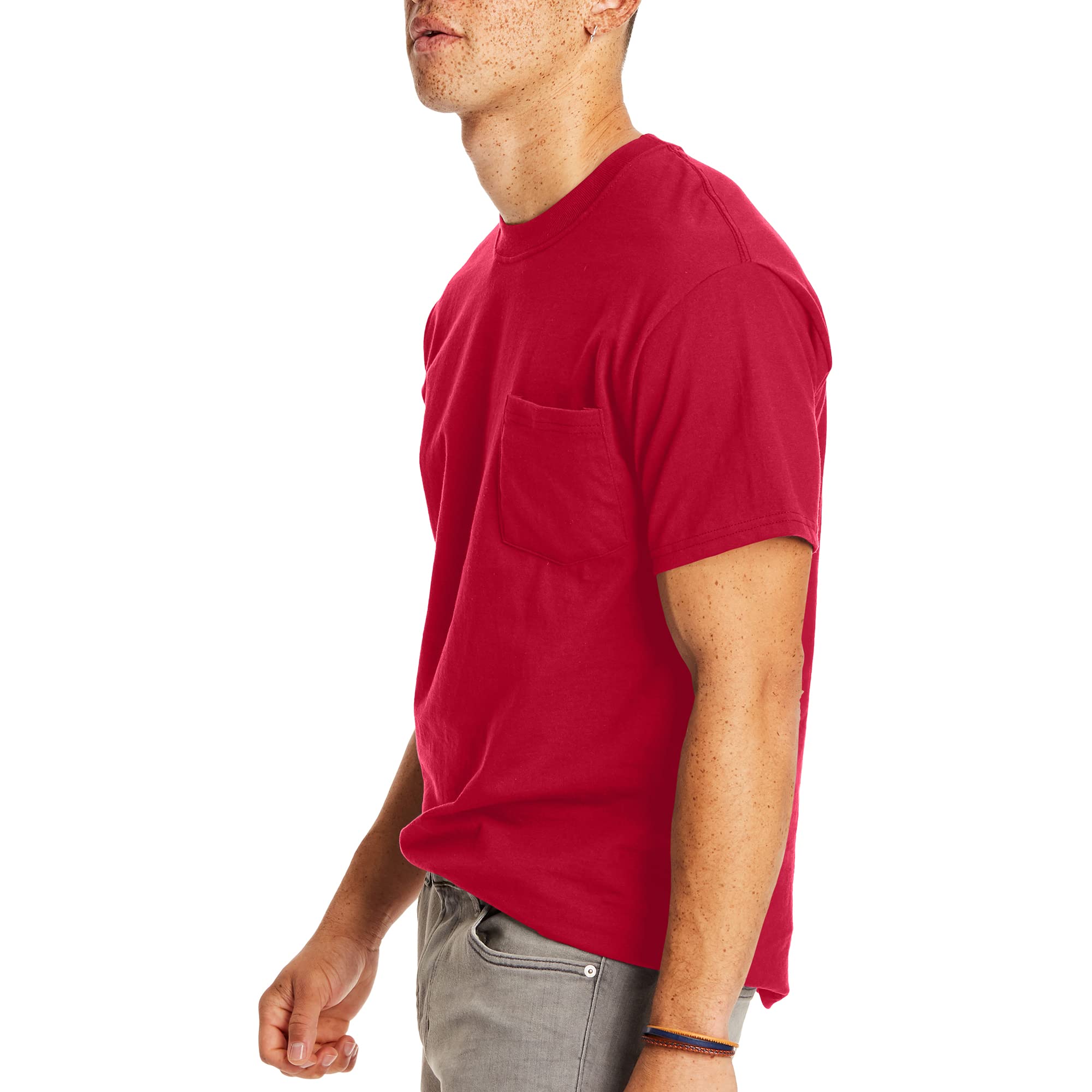 Hanes Men's Short Sleeve Beefy-T with Pocket, Deep Red, X-Large