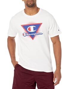 champion men's classic t-shirt, white triangle graphic, x-large