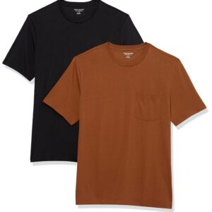 Amazon Essentials Men's Regular-Fit Short-Sleeve Crewneck Pocket T-Shirt, Pack of 2, Black/Brown, Medium