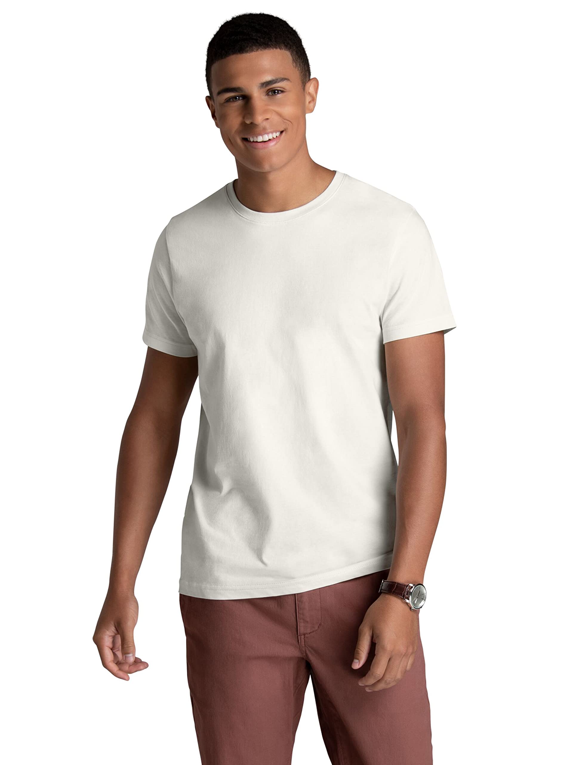 Fruit of the Loom Men's Recover Cotton T-Shirt Made with Sustainable, Low Impact Recycled Fiber, Ivory, Large