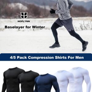 HOPLYNN 5 Pack Workout Compression Shirts Men Long/Short Sleeve Rash Guard Athletic Undershirt Gear T Shirt for Sports 2 Black 2 White 1 Blue M