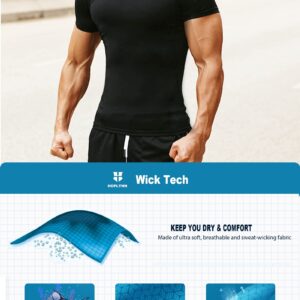 HOPLYNN 5 Pack Workout Compression Shirts Men Long/Short Sleeve Rash Guard Athletic Undershirt Gear T Shirt for Sports 2 Black 2 White 1 Blue M