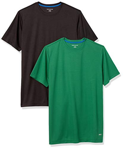 Amazon Essentials Men's Active Performance Tech T-Shirt (Available in Big & Tall), Pack of 2, Green/Black, Large