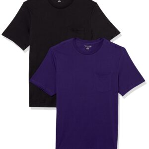 Amazon Essentials Men's Regular-Fit Short-Sleeve Crewneck Pocket T-Shirt, Pack of 2, Black/Dark Purple, Medium