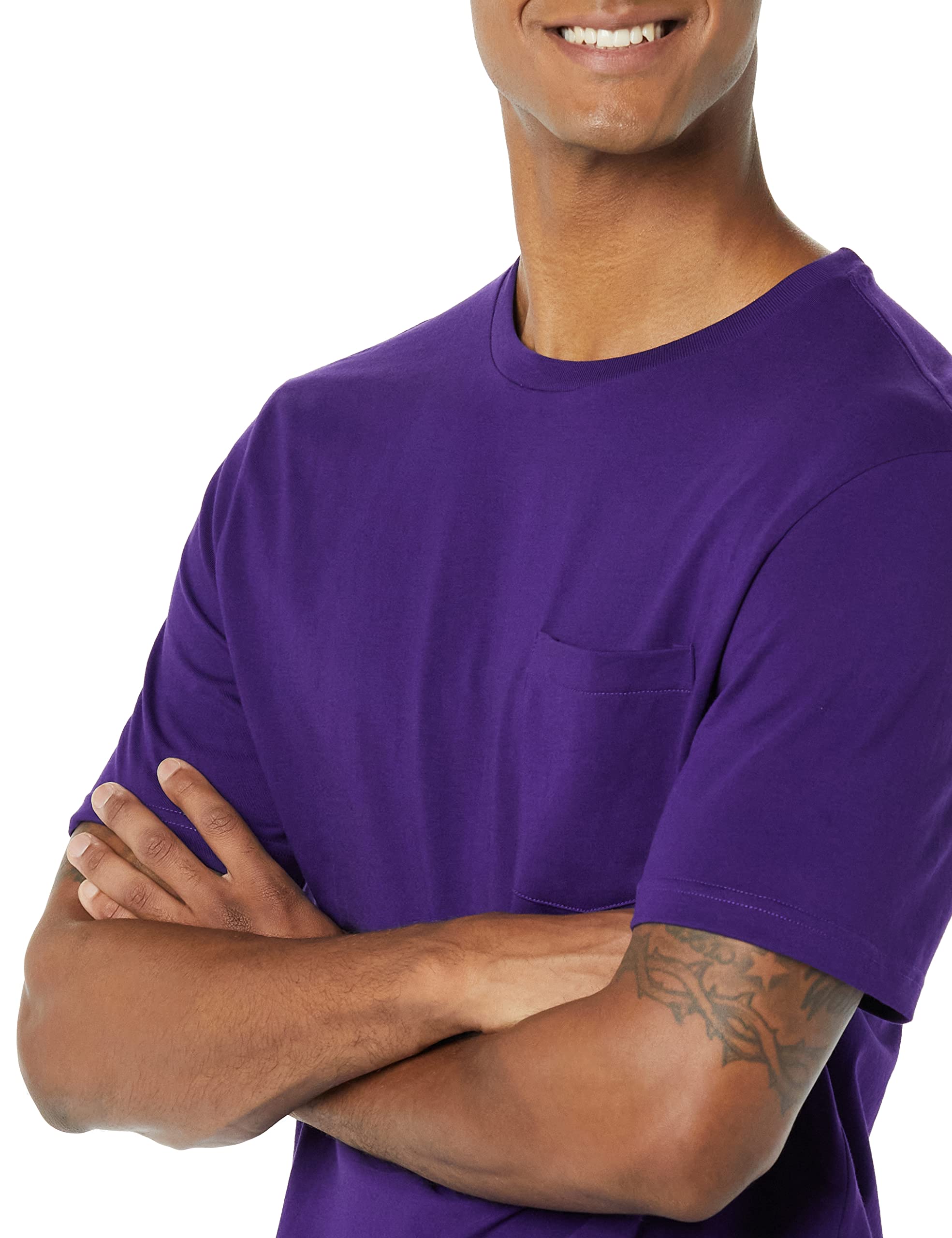 Amazon Essentials Men's Regular-Fit Short-Sleeve Crewneck Pocket T-Shirt, Pack of 2, Black/Dark Purple, Medium