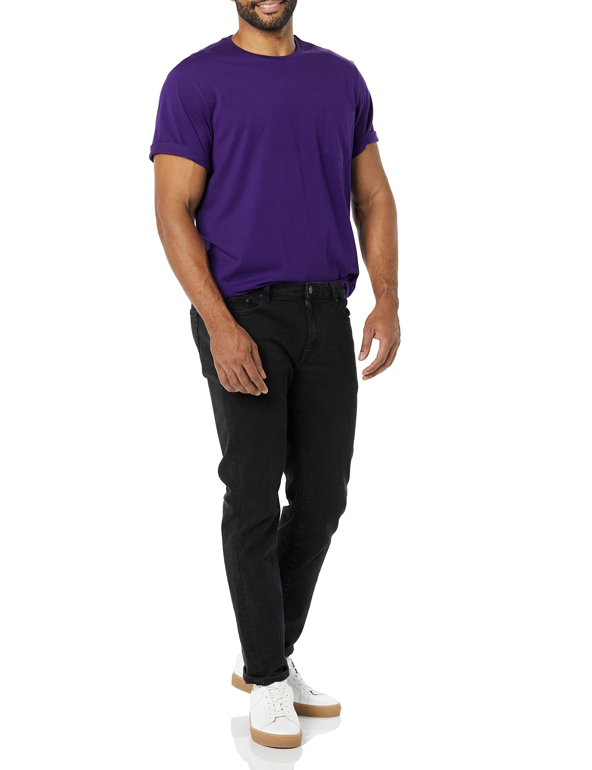 Amazon Essentials Men's Regular-Fit Short-Sleeve Crewneck Pocket T-Shirt, Pack of 2, Black/Dark Purple, Medium