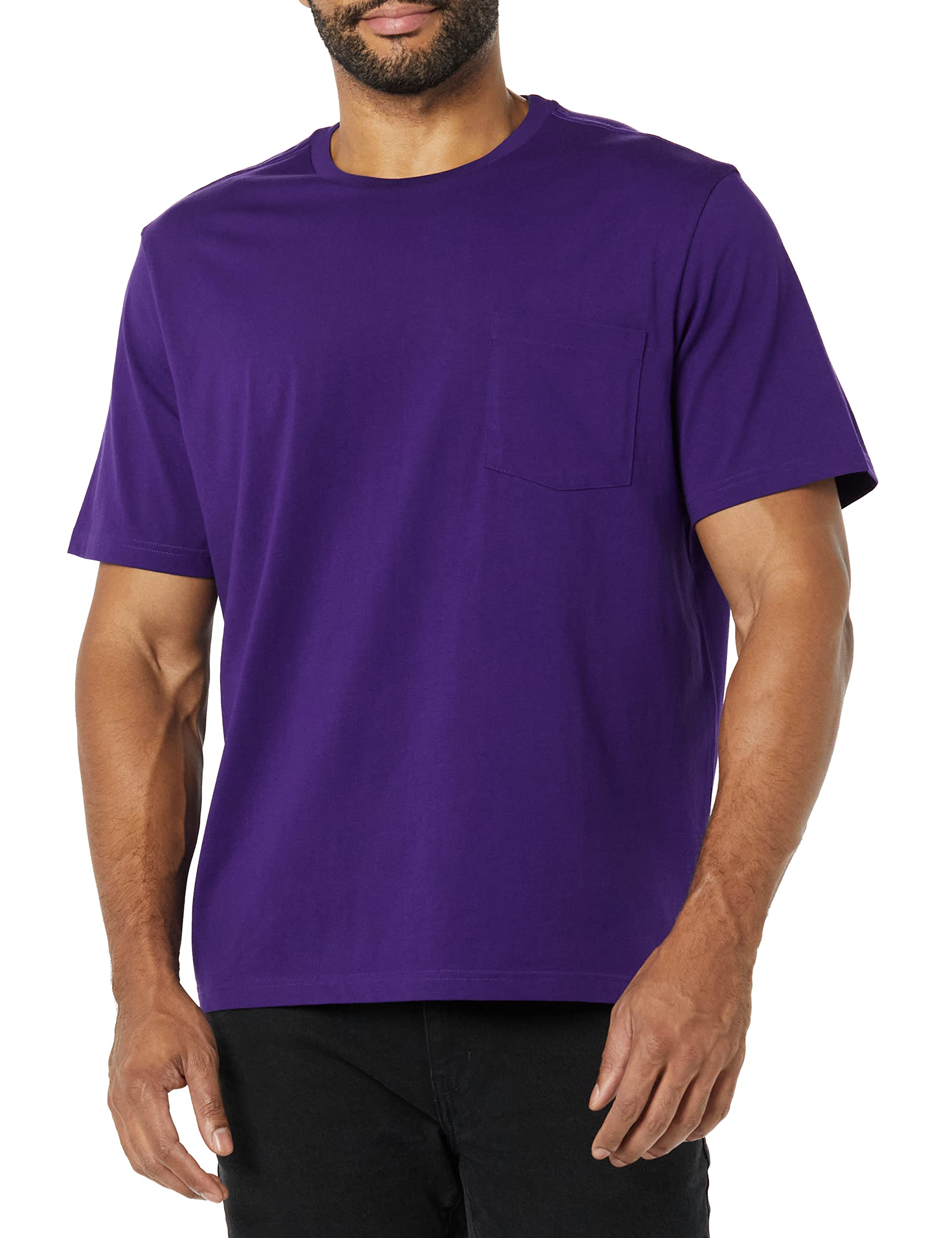 Amazon Essentials Men's Regular-Fit Short-Sleeve Crewneck Pocket T-Shirt, Pack of 2, Black/Dark Purple, Medium