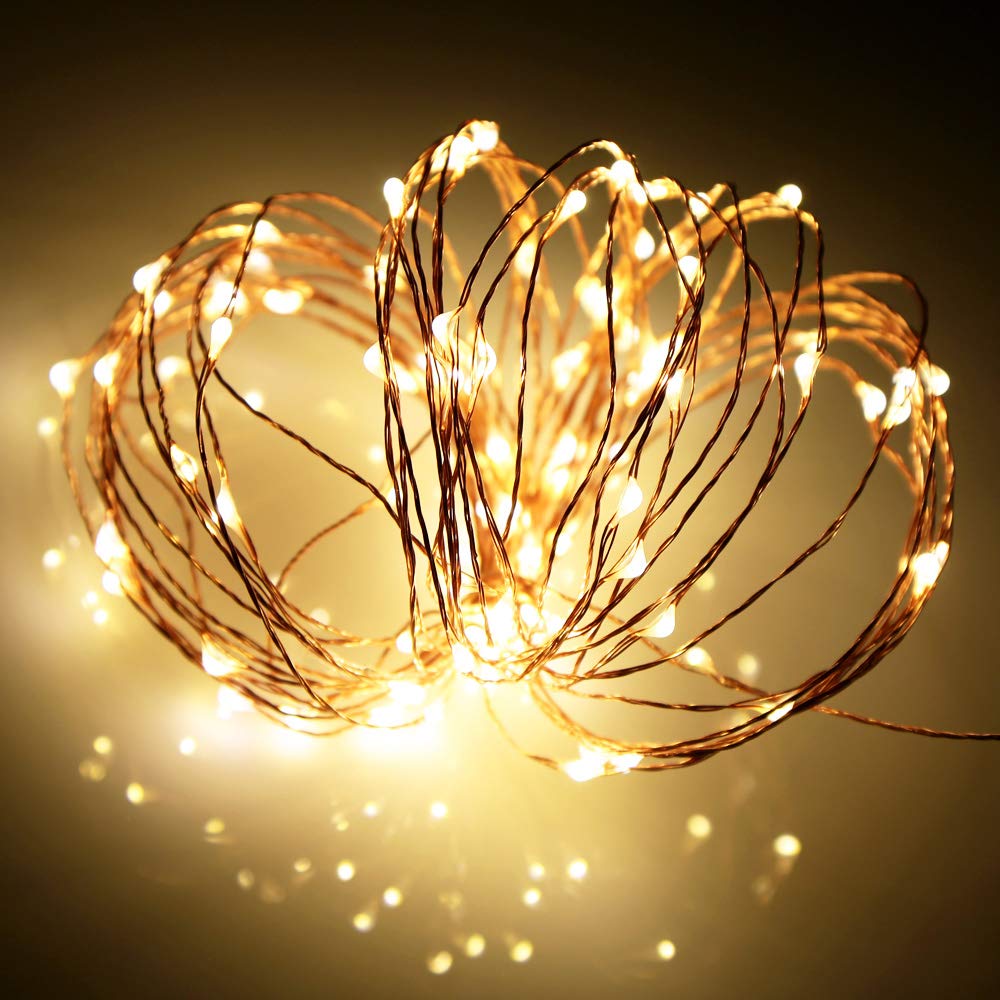 Ariceleo Led Fairy Lights Battery Operated, 1 Pack Mini Battery Powered Copper Wire Starry Fairy Lights for Bedroom, Christmas, Parties, Wedding, Centerpiece, Decoration (5m/16ft Warm White)