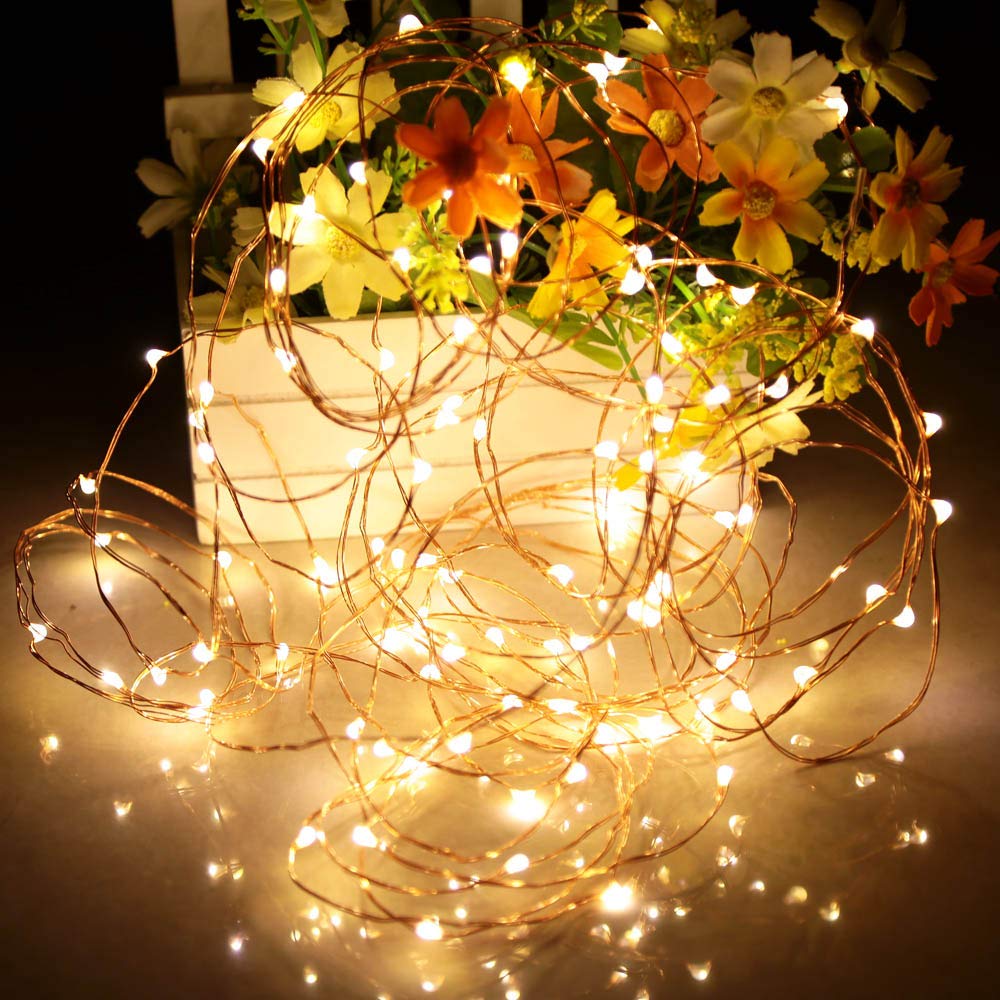 Ariceleo Led Fairy Lights Battery Operated, 1 Pack Mini Battery Powered Copper Wire Starry Fairy Lights for Bedroom, Christmas, Parties, Wedding, Centerpiece, Decoration (5m/16ft Warm White)