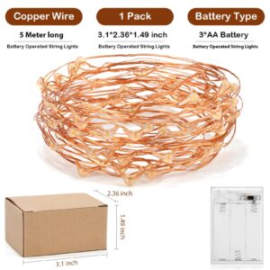 Ariceleo Led Fairy Lights Battery Operated, 1 Pack Mini Battery Powered Copper Wire Starry Fairy Lights for Bedroom, Christmas, Parties, Wedding, Centerpiece, Decoration (5m/16ft Warm White)