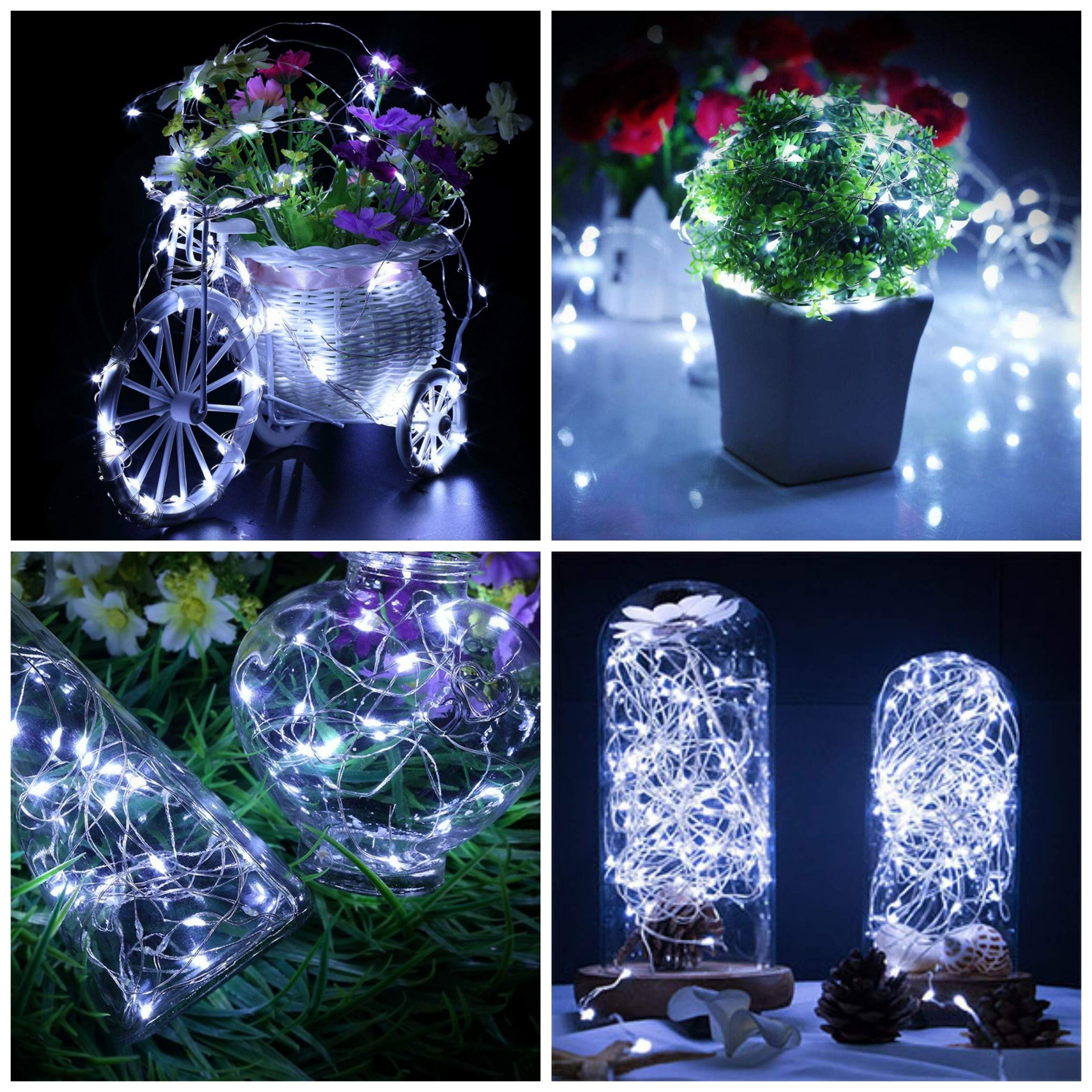 Christmas LED Fairy String Lights Battery Operated 4 Pack 33FT 100 LED with Remote Timer 8 Modes Waterproof Silvery Wire Twinkle Firefly Lights for Bedroom Party Wedding Garden Home Decoration