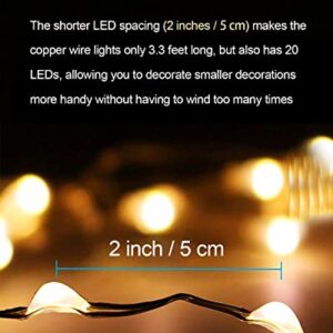 20 Pack Fairy Lights Battery Operated 3.3ft 20 LED Mini String Lights Twinkle Lights Copper Wire Firefly Starry Lights for Mason Jars Wedding Party Christmas Centerpiece Table Decorations, Warm White