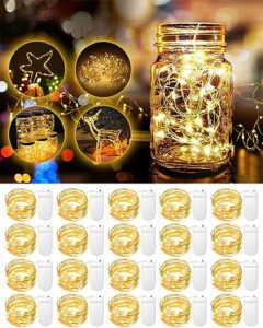 20 pack fairy lights battery operated 3.3ft 20 led mini string lights twinkle lights copper wire firefly starry lights for mason jars wedding party christmas centerpiece table decorations, warm white