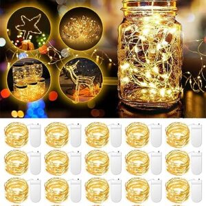 20 Pack Fairy Lights Battery Operated 3.3ft 20 LED Mini String Lights Twinkle Lights Copper Wire Firefly Starry Lights for Mason Jars Wedding Party Christmas Centerpiece Table Decorations, Warm White